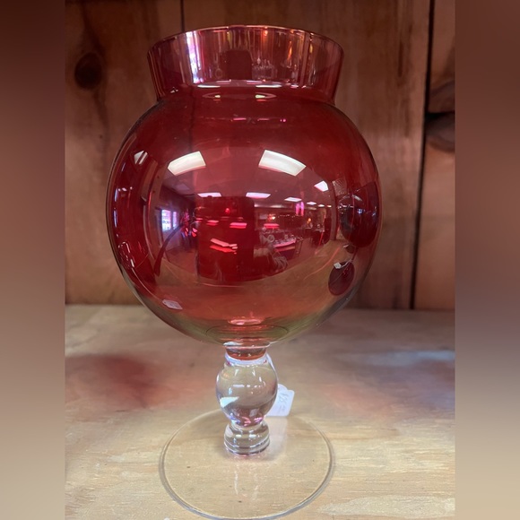 Accents | Iridescent Cranberry Ruby Glass Stemmed Ivy Rose Bowl | Poshmark